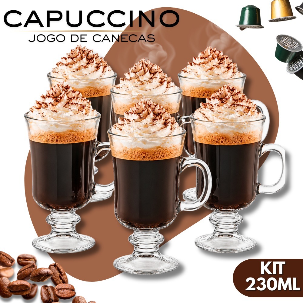 Kit 3/6/9/12 Canecas Capuccino Vidro 230ml Grande Nespresso Chocolate ...