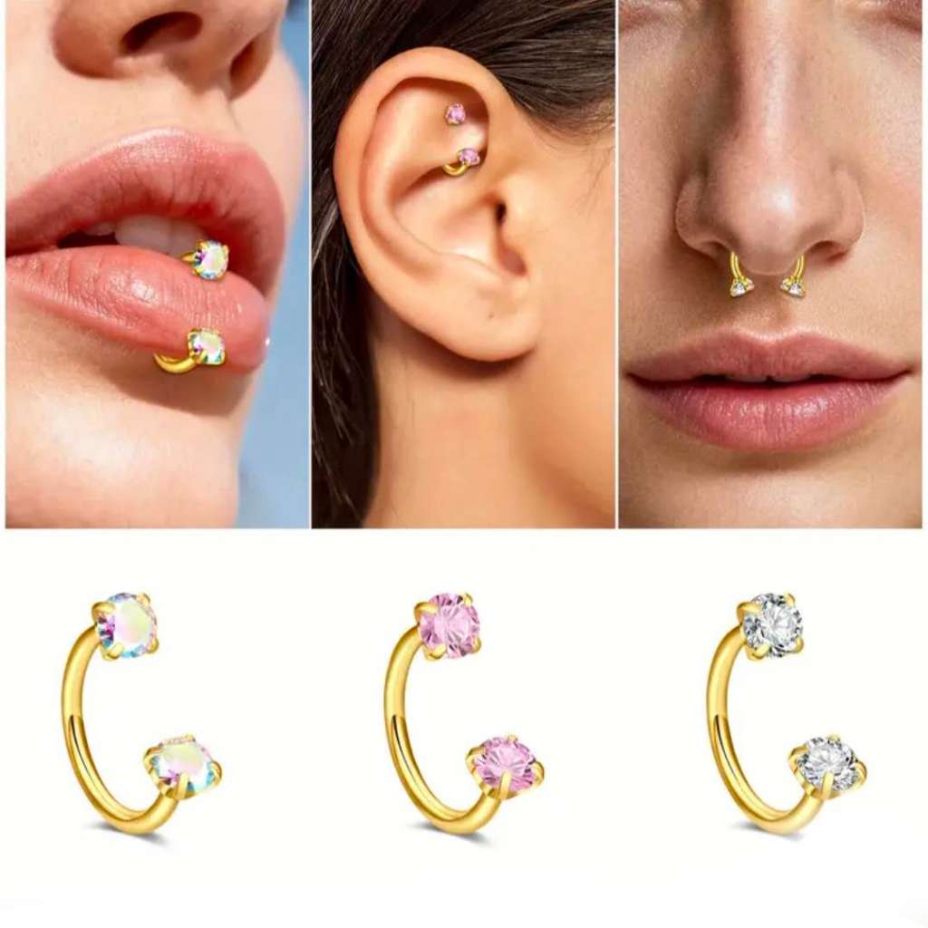 Kit 2 Piercing de Nariz em Aço Inoxidável em Forma de U com Zircônia de ...