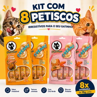 Kit 8 Petiscos Cremosos Para Gatos ChuChups Cream - 2 Cartelas Com 4 ...