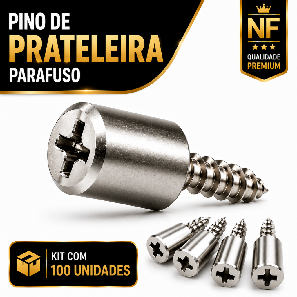 Kit 100 Unidades Suporte Pino Prateleira Parafuso Rosca Madeira 2,5cm ...