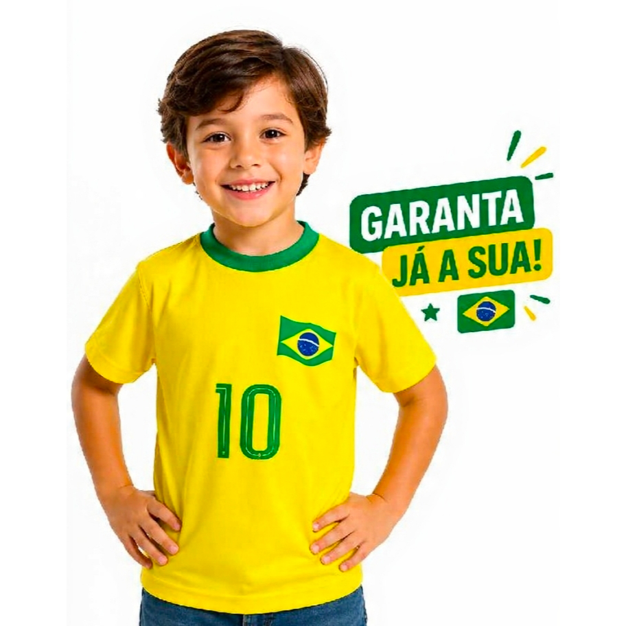 Camiseta Infantil Manga Curta - Brasil Copa Do Mundo | Shopee Brasil