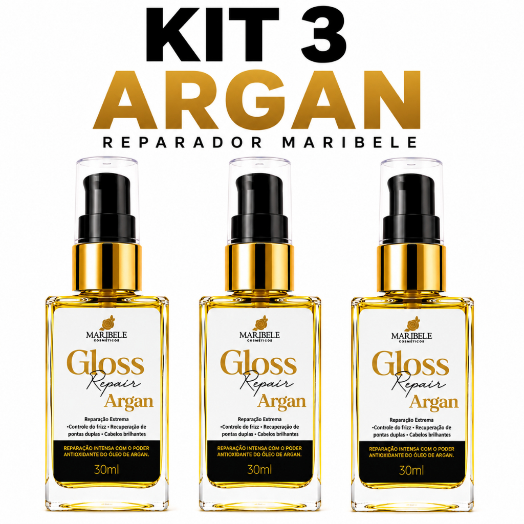 Kit 3 Óleos Capilares Gloss Repair Argan Maribele 30ml | Shopee Brasil