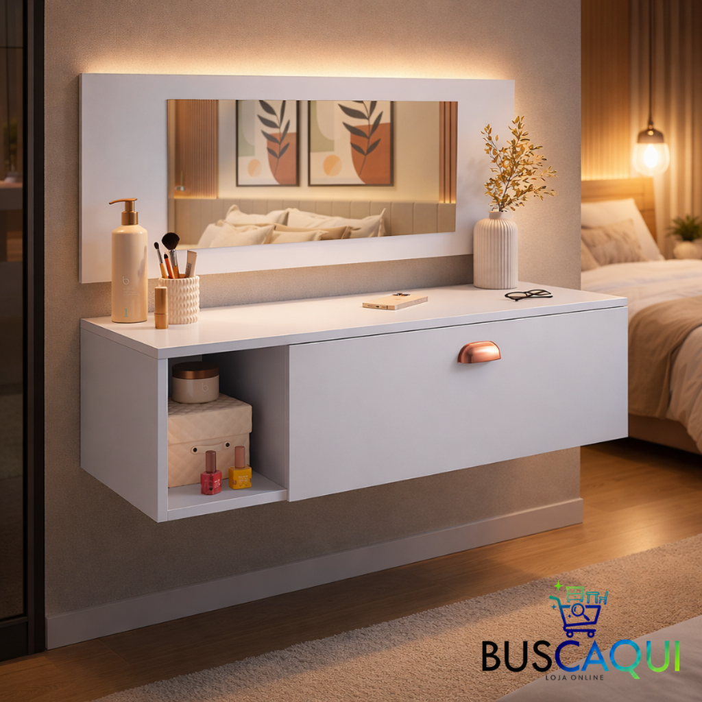 Penteadeira Suspensa Joy C/ Espelho Design Moderno P/ Quarto Make Up C ...