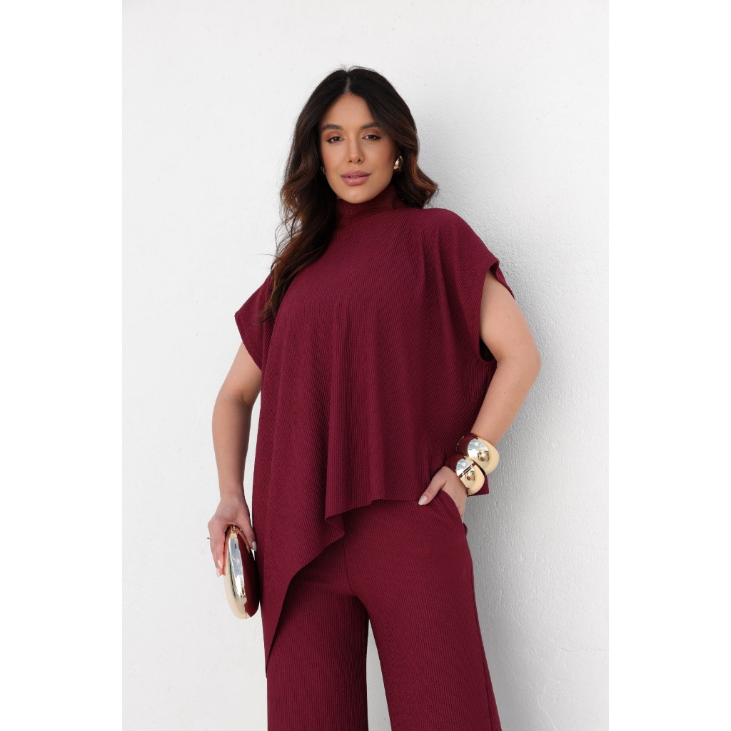 Conjunto Assimétrico Ana Ruga Elegante Confortável Com Gola | Shopee Brasil