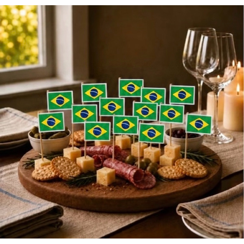 50 Topper topo de dicinho Palitos Decorativos Bandeirinhas Brasil ...