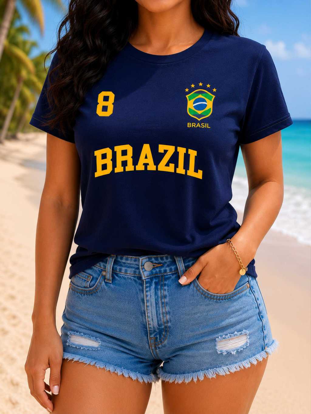 Blusa Feminina Brasil Copa do Mundo T-Shirt Baby Look Verão Algodão ...