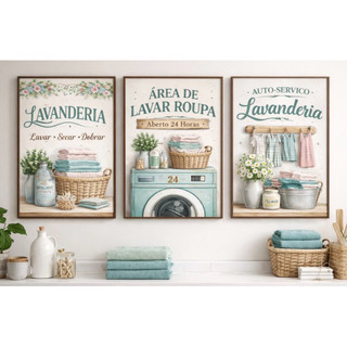 kit quadros decorativos lavanderia área de serviço lava roupas limpeza ...