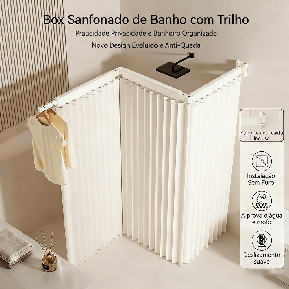 Box Cortina de Banheiro Articulada Sem Furo Multiuso Impermeável com ...