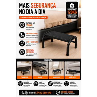 Escada 1 Degrau Antiderrapante Preta | Apoio Cama Box, Banheiro e Idoso ...
