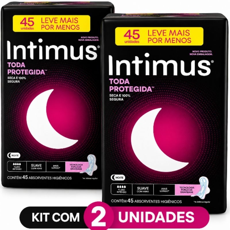 Kit 2 Pacotes Absorvente Intimus Noturno Com Abas Toda Protegida C/45 ...