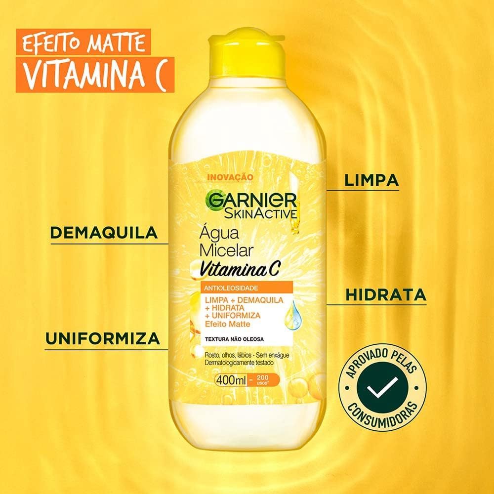 Água Micelar Garnier SkinActive Antioleosidade Vitamina C, 400ml ...