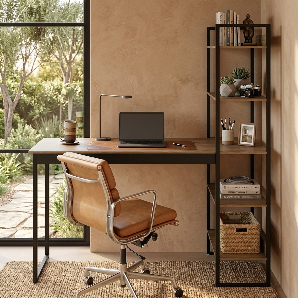 Mesa Escritório com Estante Moderna 140cm Visual Sofisticado Completo ...