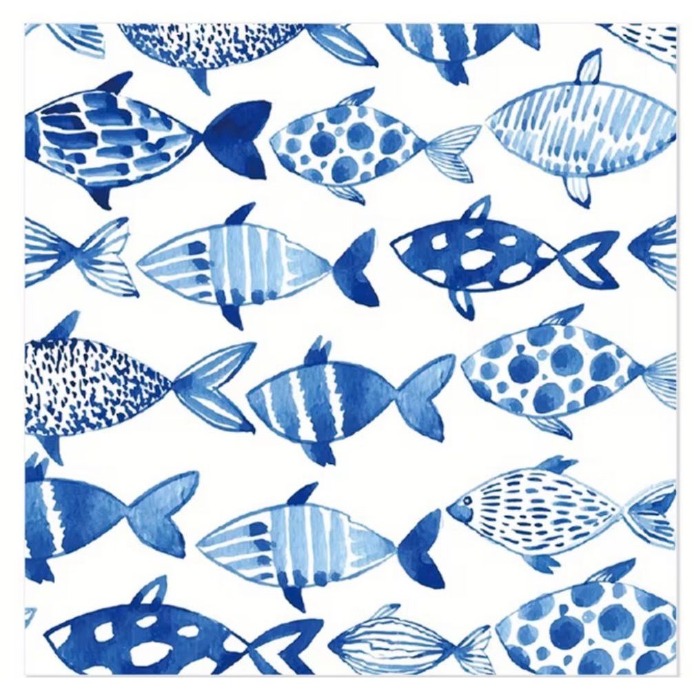 03 unidades de Guardanapos papel de Dupla Camada com Estampa de Peixes ...