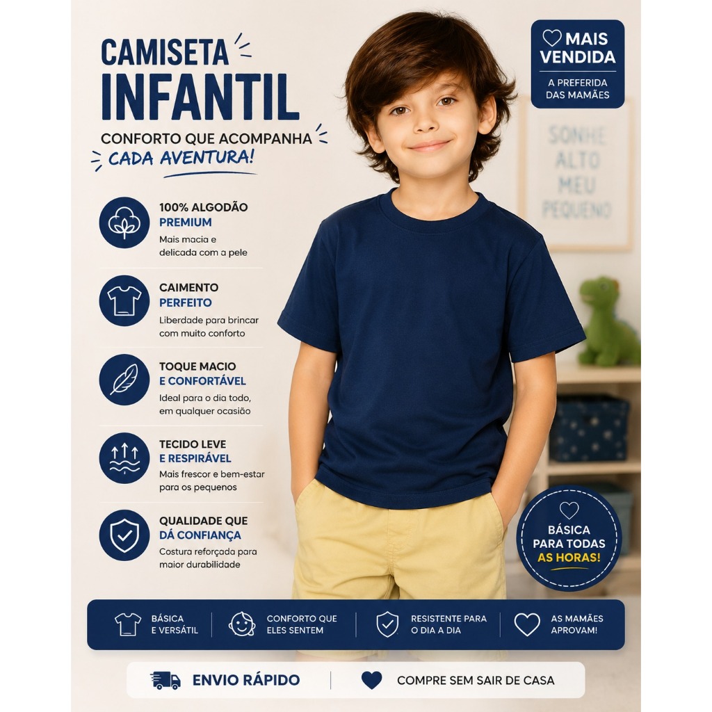 Camiseta Blusa T-shirt Infantil Premium Algodão | Shopee Brasil