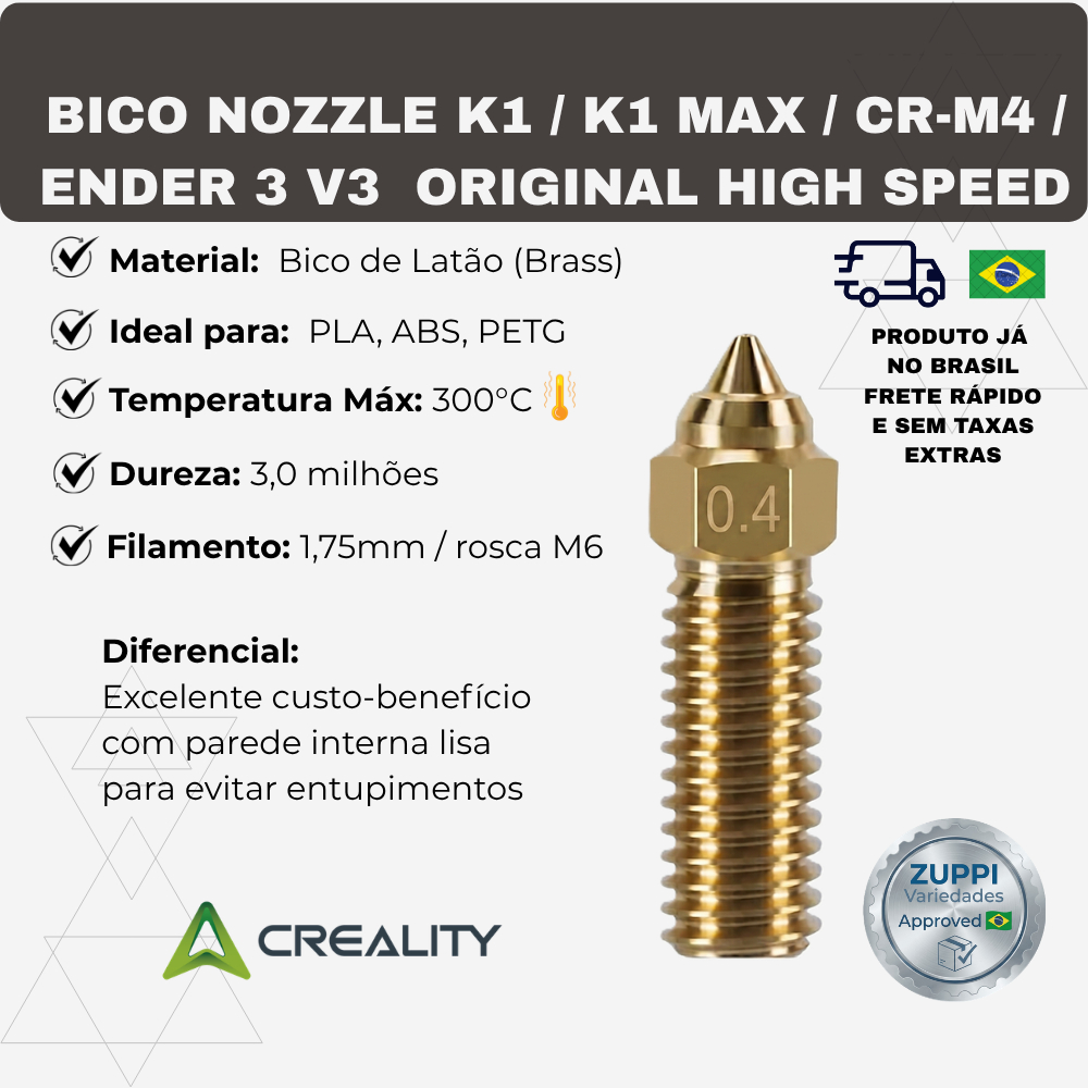 Bico Nozzle Creality 0.4mm ou 0.6mm Creality Ender 3v3 KE K1 K1Max ...