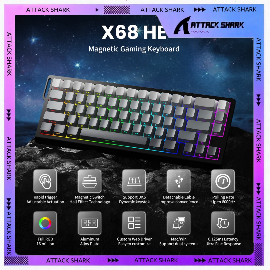 ATTACK SHARK X68 HE Rapid Trigger Mechanical Gaming Keyboard 60% Wired ...