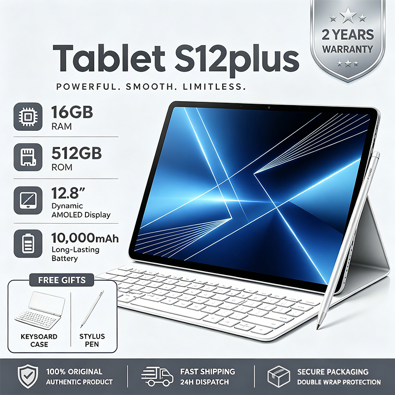 Tablet S12 Plus Combo com Teclado e Mouse -12.8"inch 16GB+512GB Android ...
