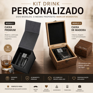 Kit Whisky Personalizado Caixa Madeira + Copo Gravado com Nome Presente ...
