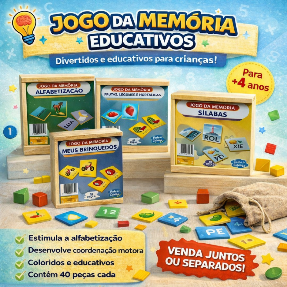 Jogo da memória Educativo pedagógico formando Silabas Alfabetização ...