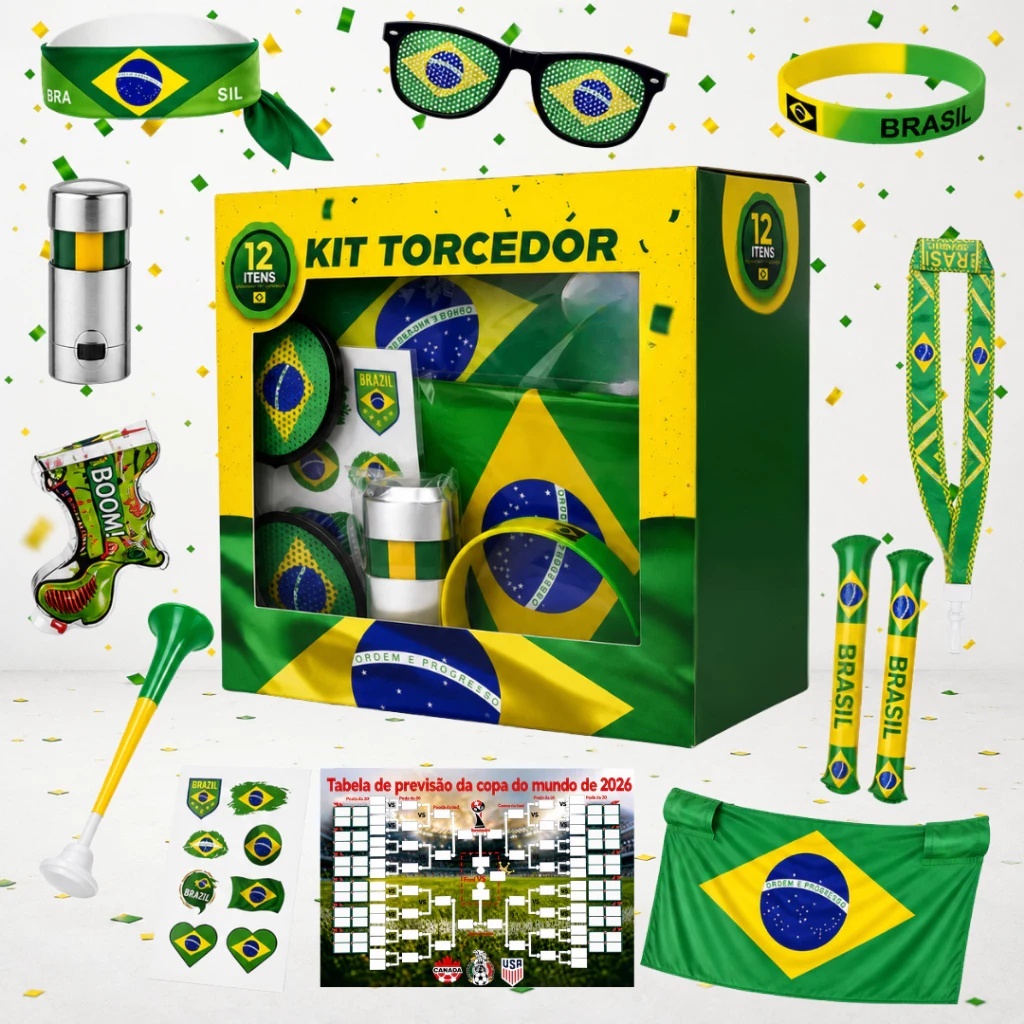Kit Torcedor Brasil 12 Peças Acessórios Festa Jogo Futebol Verde ...