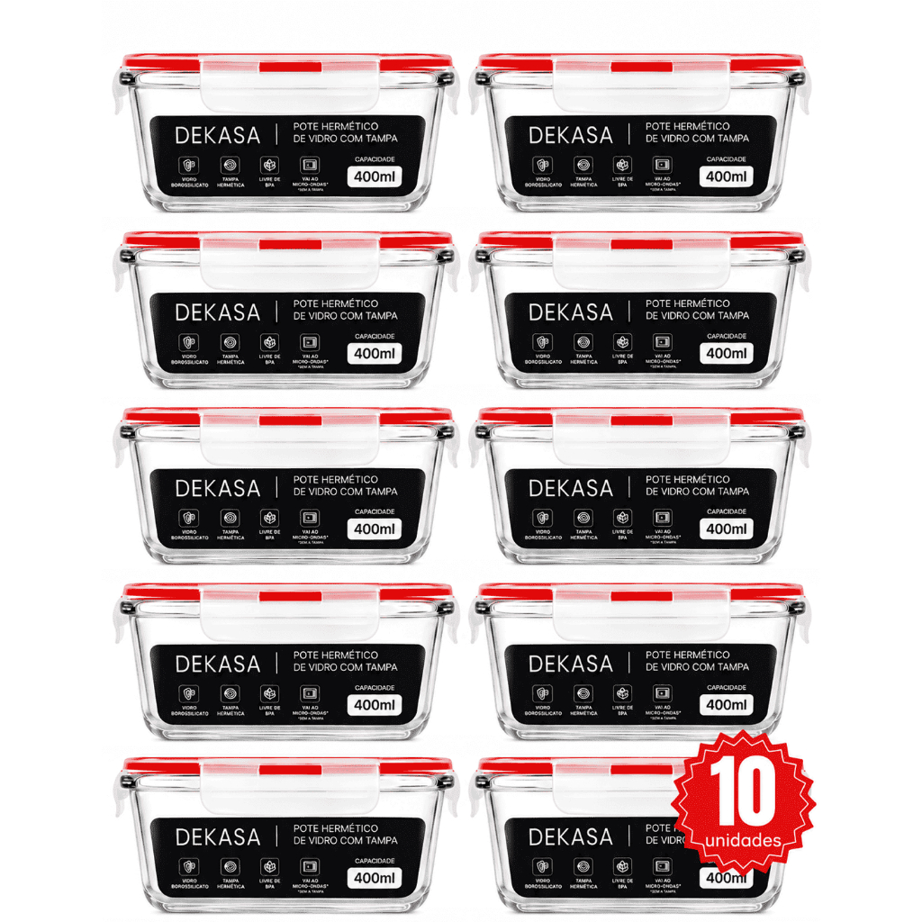 Kit 5/10 Potes Herméticos 400ml Conjunto De Vidro Para Alimentos Forno ...