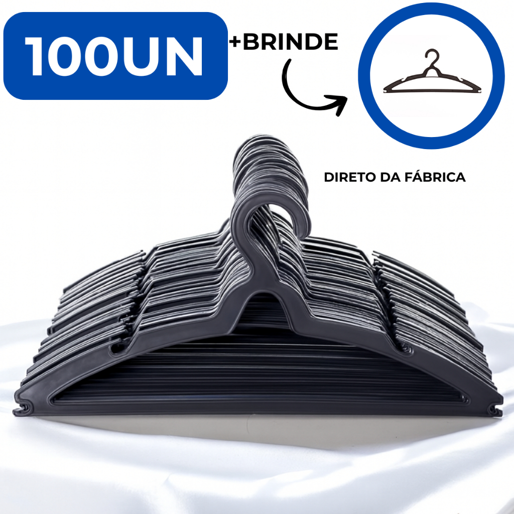 Kit 100 Cabides Para Roupas Cabide Reforçado Organizador de Guarda ...