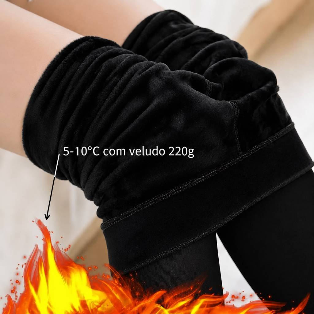 Meia-Calça Térmica Forrada Peluciada de Lã Feminina Super Elástica Slim ...