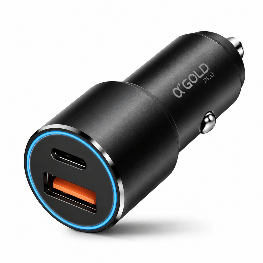 Carregador Veicular Turbo αGold Pro USB-C + USB QC3.0 Carregamento ...