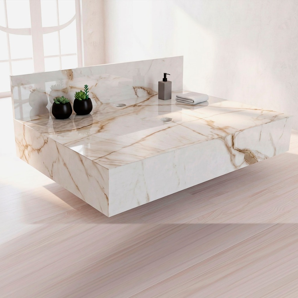 Bancada de Porcelanato Calacata Gold 70x40 para Cuba de Apoio | Pia ...