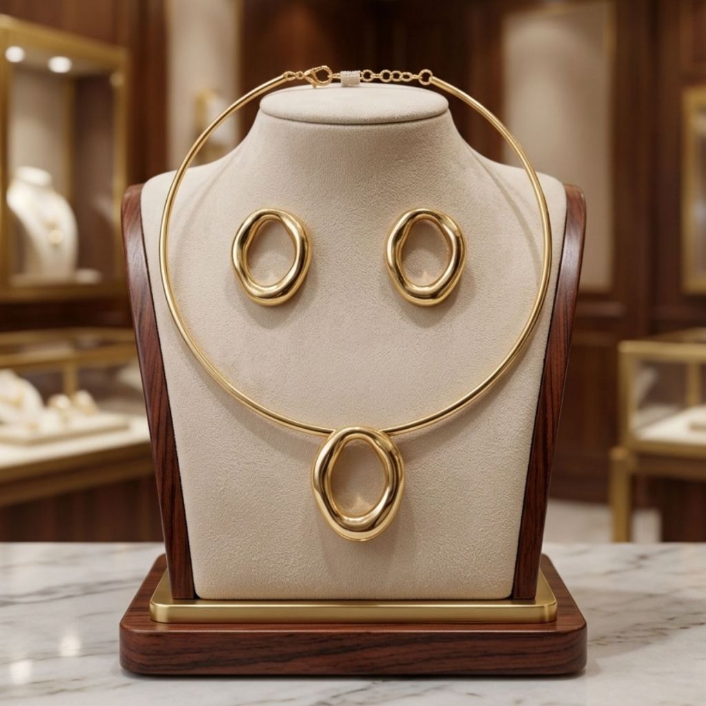 Conjunto Choker e Brincos Orgânicos Banhado a Ouro 18k - Premium com ...