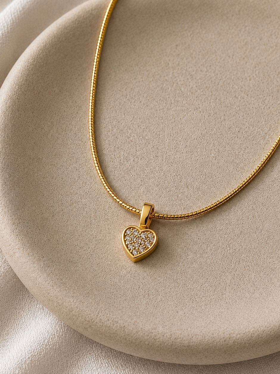 Colar Feminino Semijoia Coração Cravejado Delicado Banhado Ouro 18k ...