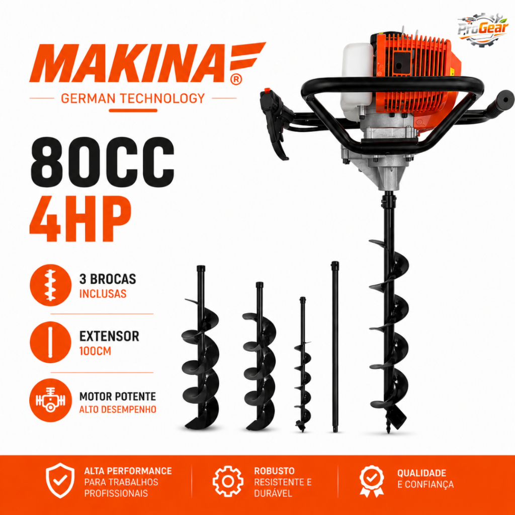 Perfurador de solo a gasolina 80cc com broca 80x20cm, 80x30cm, 80x10cm ...