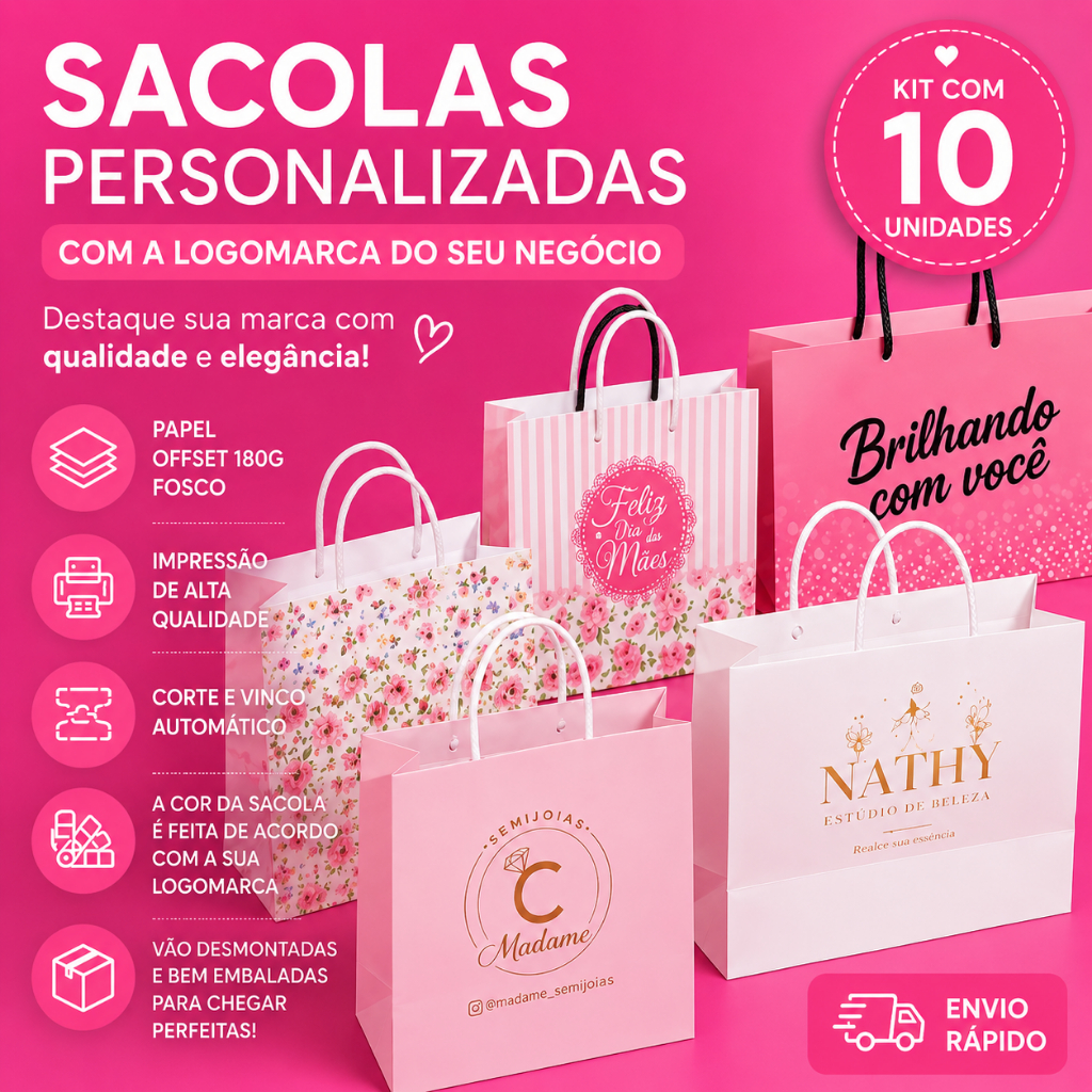 Sacola Personalizada com Logo 20x15cm – Embalagem para Lojas, Semi ...