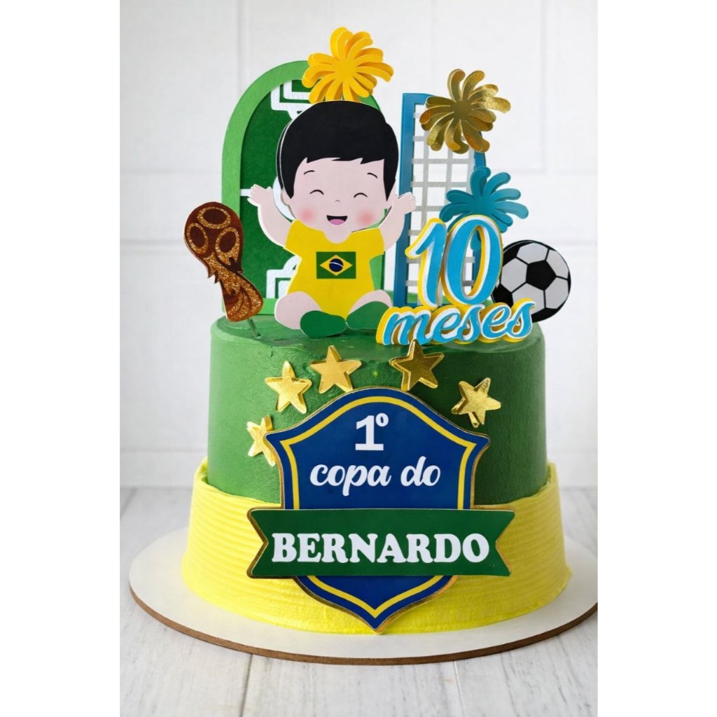 Topo Topper de Bolo Copa Do mundo - Brasil - Futebol Personalizado ...