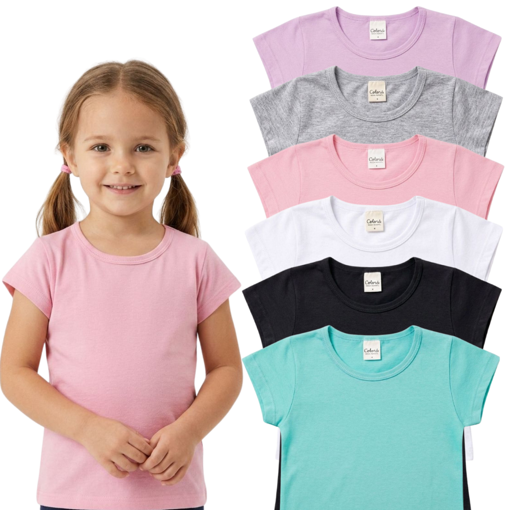 Kit com 4 Blusas Manga Curta Infantil para Menina 100% Algodão Moda ...