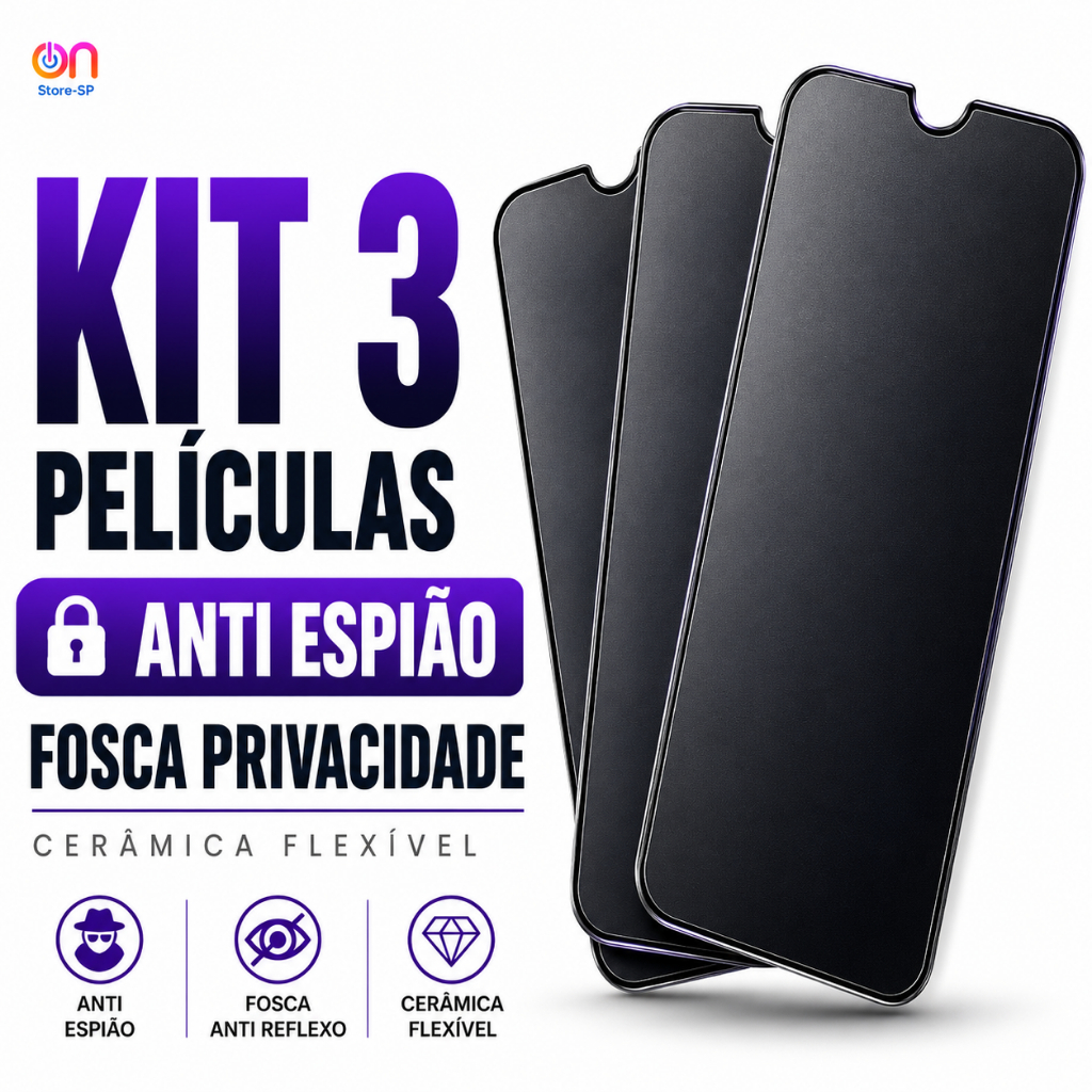 Kit 3 Películas Fosca Privacidade iPhone Anti Espião Cerâmica Flexível ...