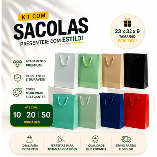 Sacola Papel Premium Cores Lisas Presenteavel alça cores diversas M 32 ...