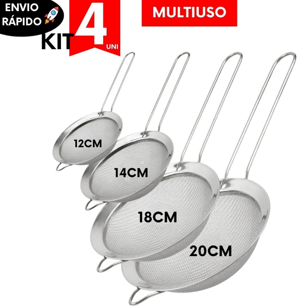 Kit Peneiras de Aço Inox com Tela Fina Filtro Ultra Resistencia e ...