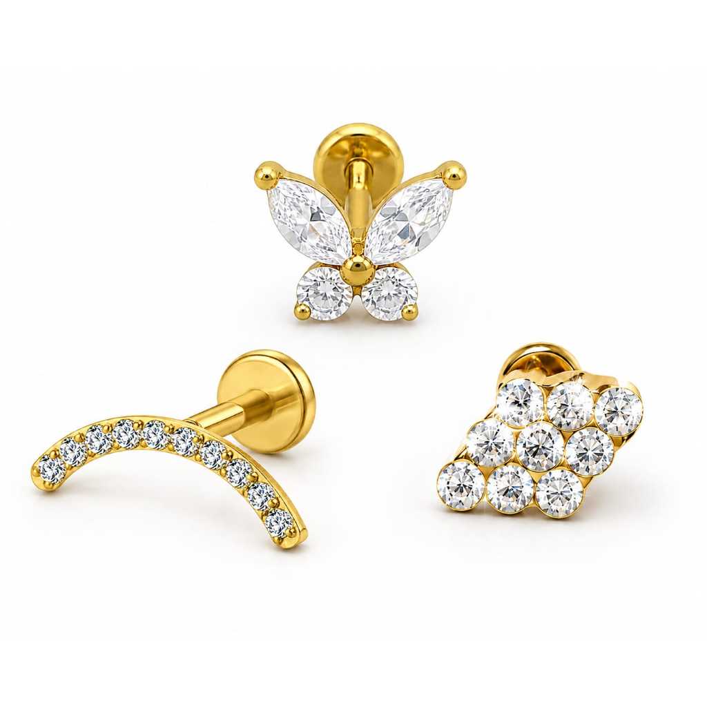 Kit Piercing/brinco Orelha Titanium Zircônia Tragus Helix Flat Rook ...