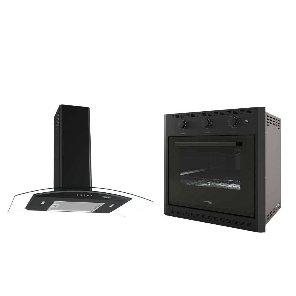 Kit Coifa Parede 80cm Vidro Curvo Black + Forno Elétrico de Embutir ...