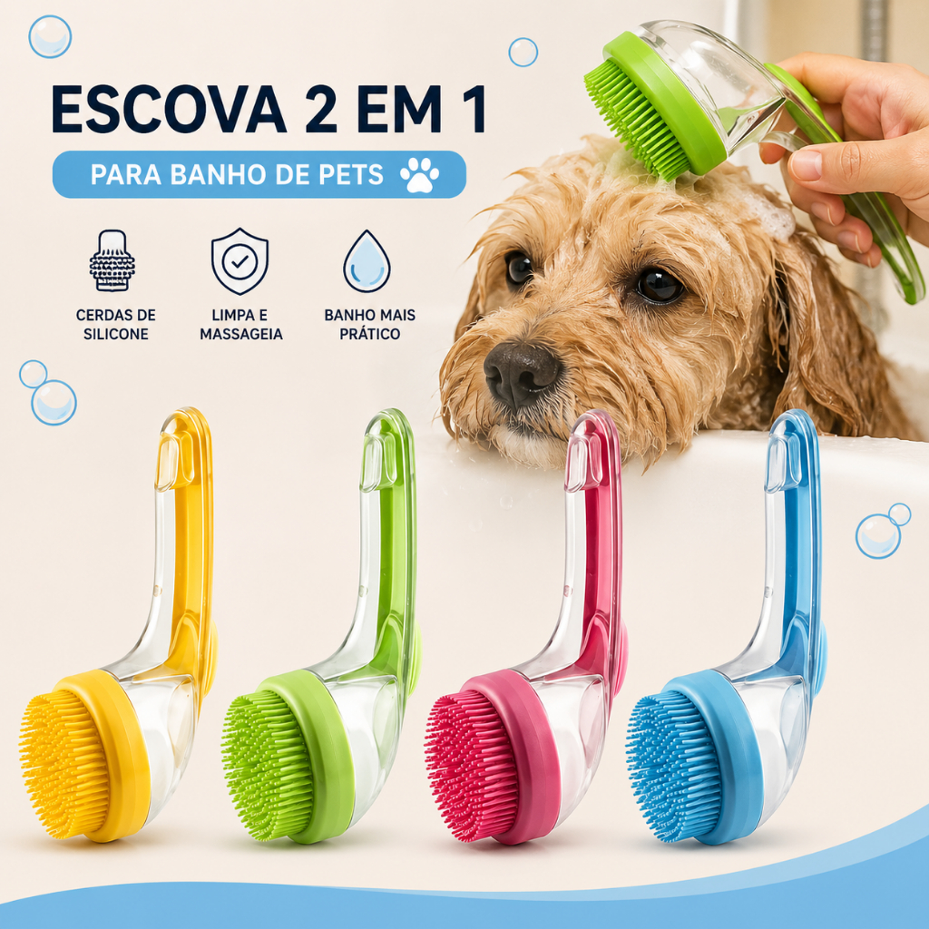 Escova Pet Banho 2 Em 1 Com Dispenser De Shampoo Para Cães e Gatos ...