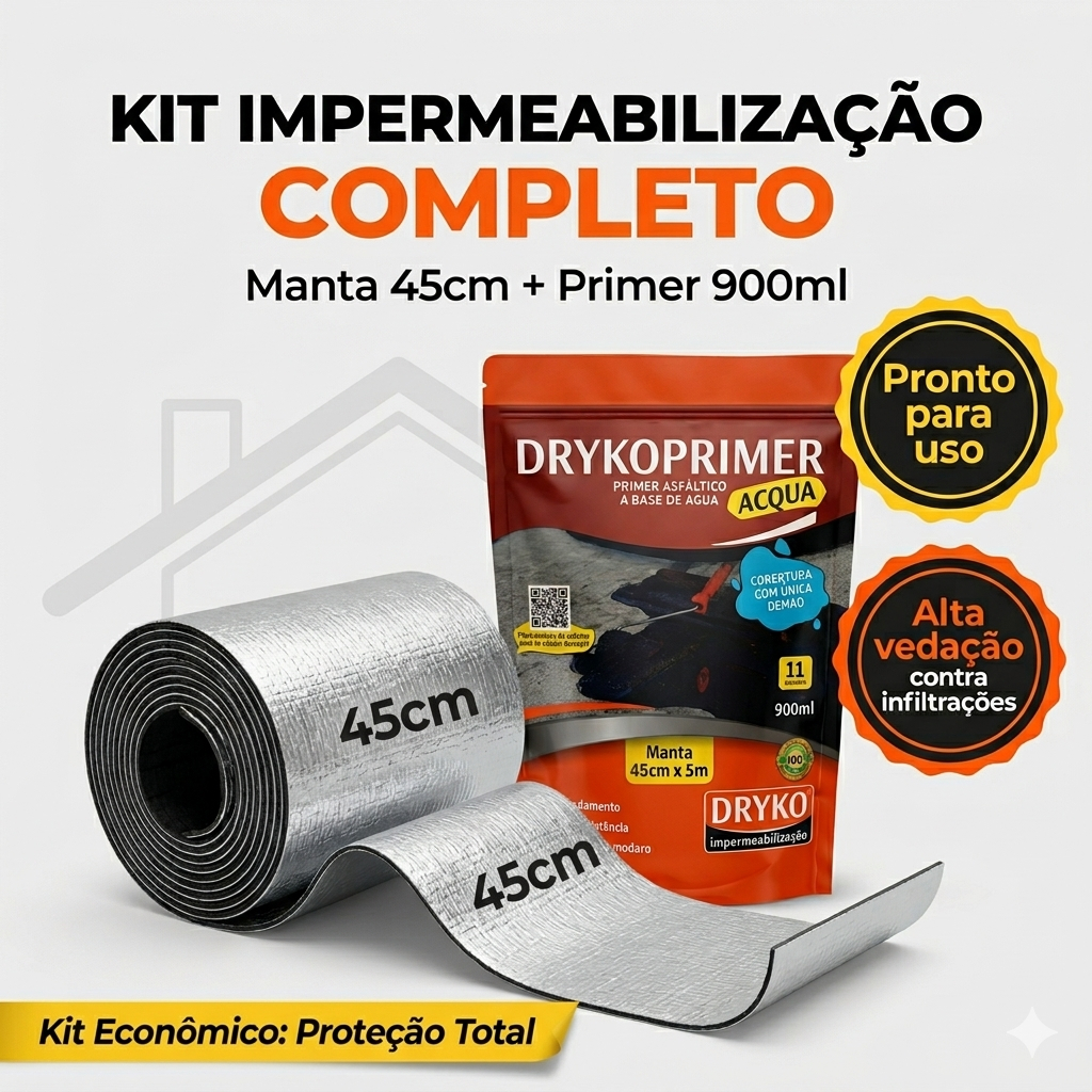 Kit Impermeabilização Dryko: Manta Asfáltica 45cm x 5m + Primer 900ml ...