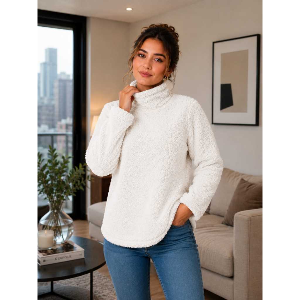 Casaco Teddy Feminino Sherpa Peluciado Gola Alta Quentinho Inverno ...