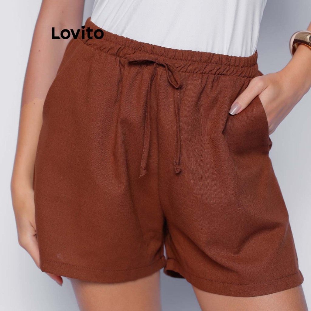 Lovito Shorts Feminino Viscose Com Elástico STB1294BRL1324 | Shopee Brasil