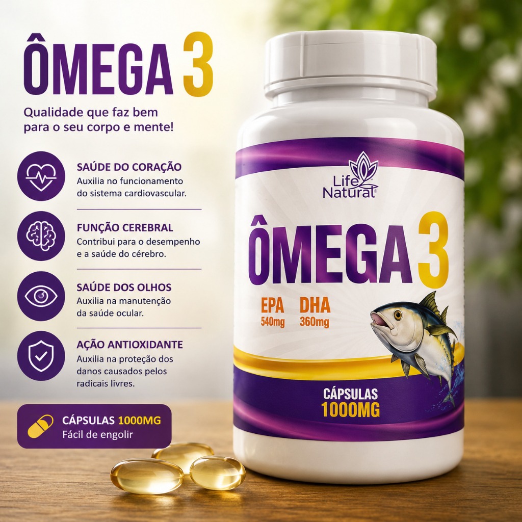 Ômega 3 1000mg Life Natural – EPA 540mg DHA 360mg – 60 Cápsulas ...