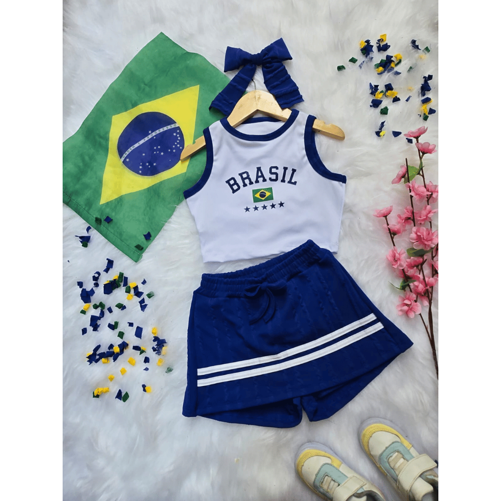 Conjunto Infantil Feminino Brasil Torcida Regata e Short Saia Look Copa ...