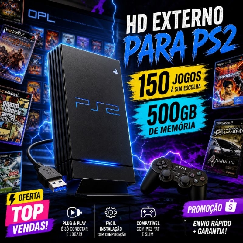 HD PS2 OPL 500gb com 150 Jogos A sua escolha | Shopee Brasil