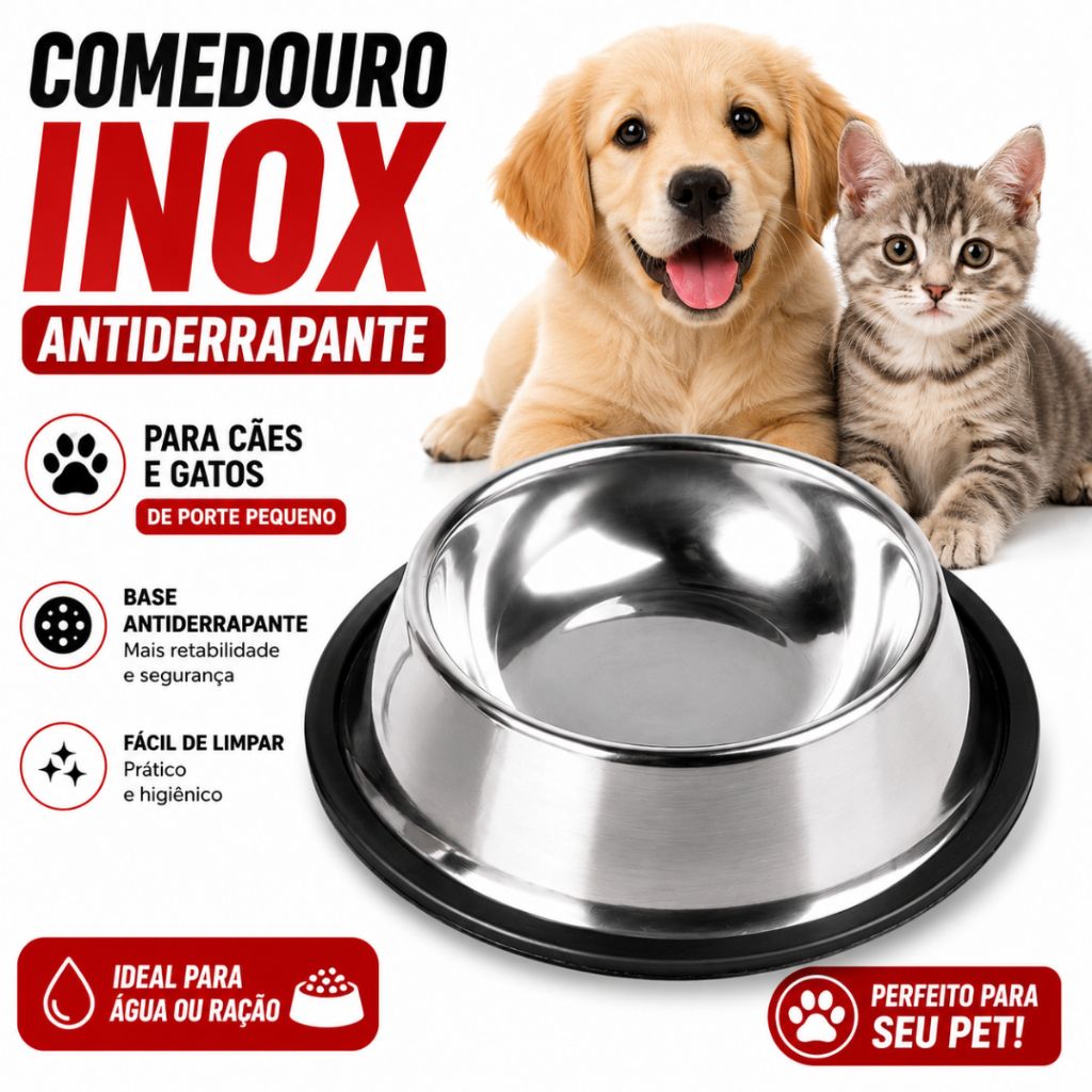 Comedouro ou Bebedouro Inox Para Pet Cachorro Gato e Outros com Base ...