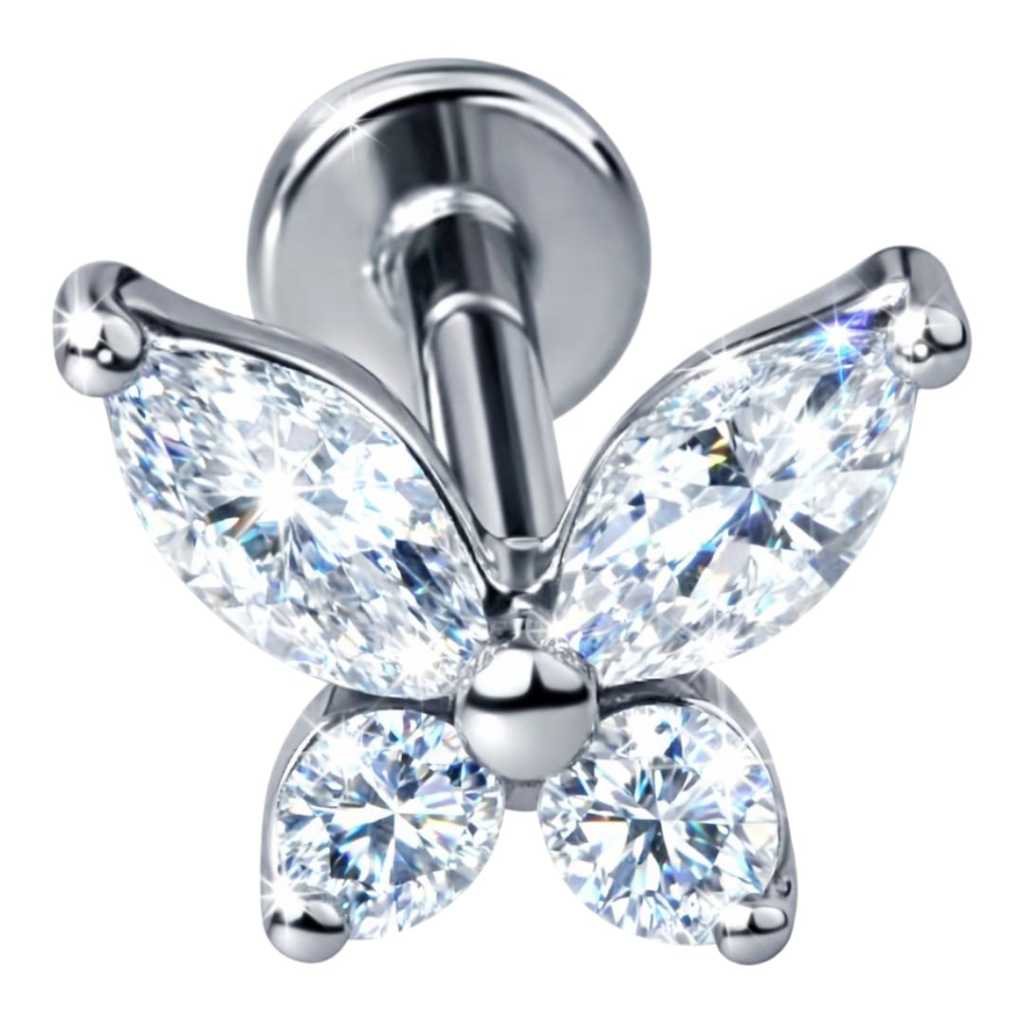 PIERCING ORELHA TITÂNIO BORBOLETA COM ZIRCONIA PARA TRAGUS, HELIX, FLAT ...