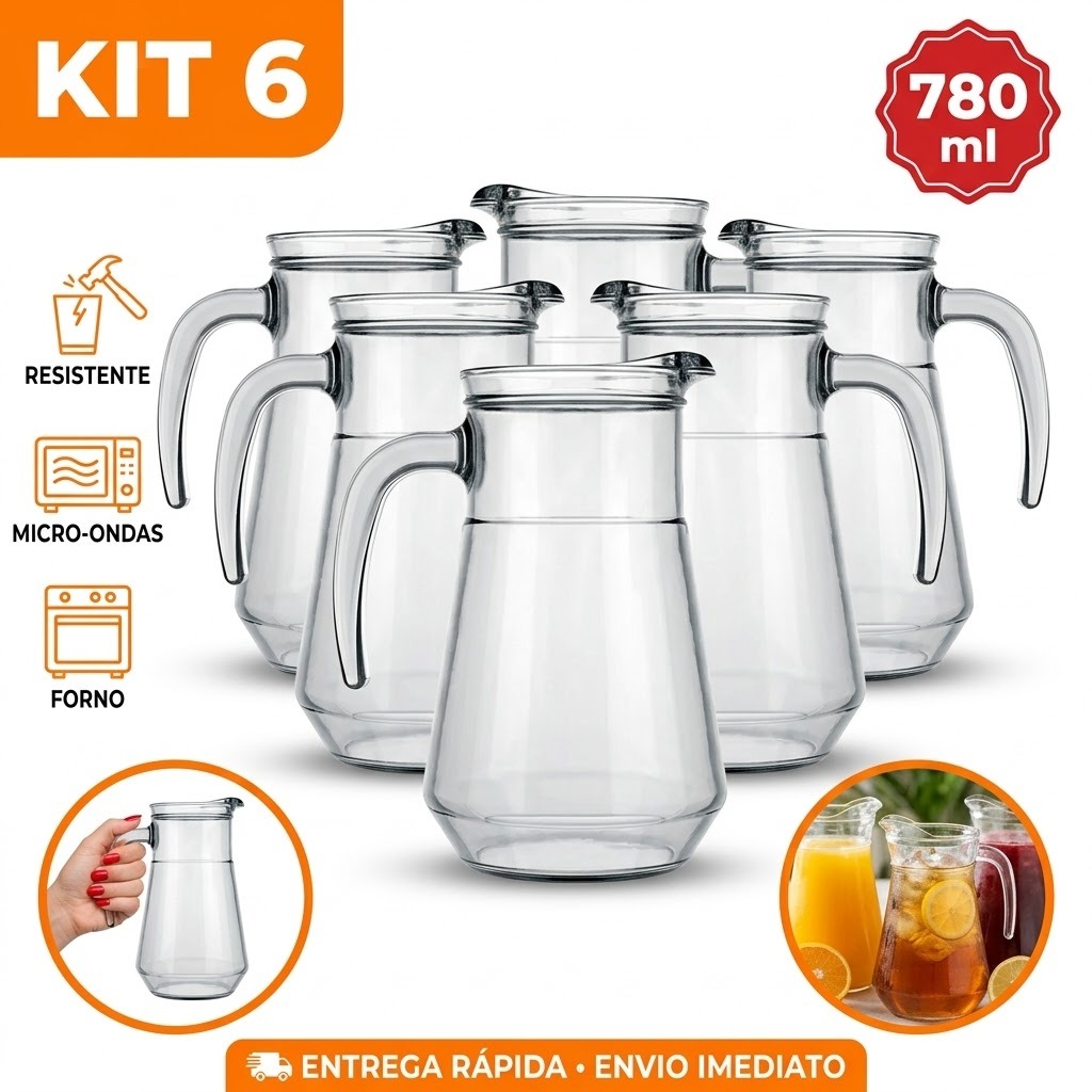 Kit Jogo de 6 Jarras de Vidro 780ml Nadir Figueiredo Bar Sempre ...